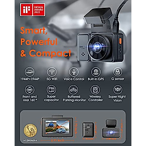 Vantrue E2 Dash Cam Front and Rear with Voice Control, 2.7K + 2.7K Dual Dash Camera for Cars, WiFi, GPS, STARVIS Night Vision, Buffered Parking Mode, G-Sensor, 2.45" IPS, 160°, WDR, Support 512GB