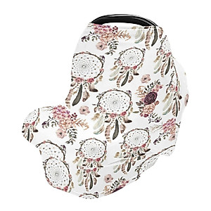 Watercolor Ethnic Boho Floral Baby Car Seat Covers Dream Catchers FlowersCar seat Canopy Soft Infant Stroller Cover Nursing Breastfeeding Covers for Girls Boys Newborn Fit Summer Spring Autumn