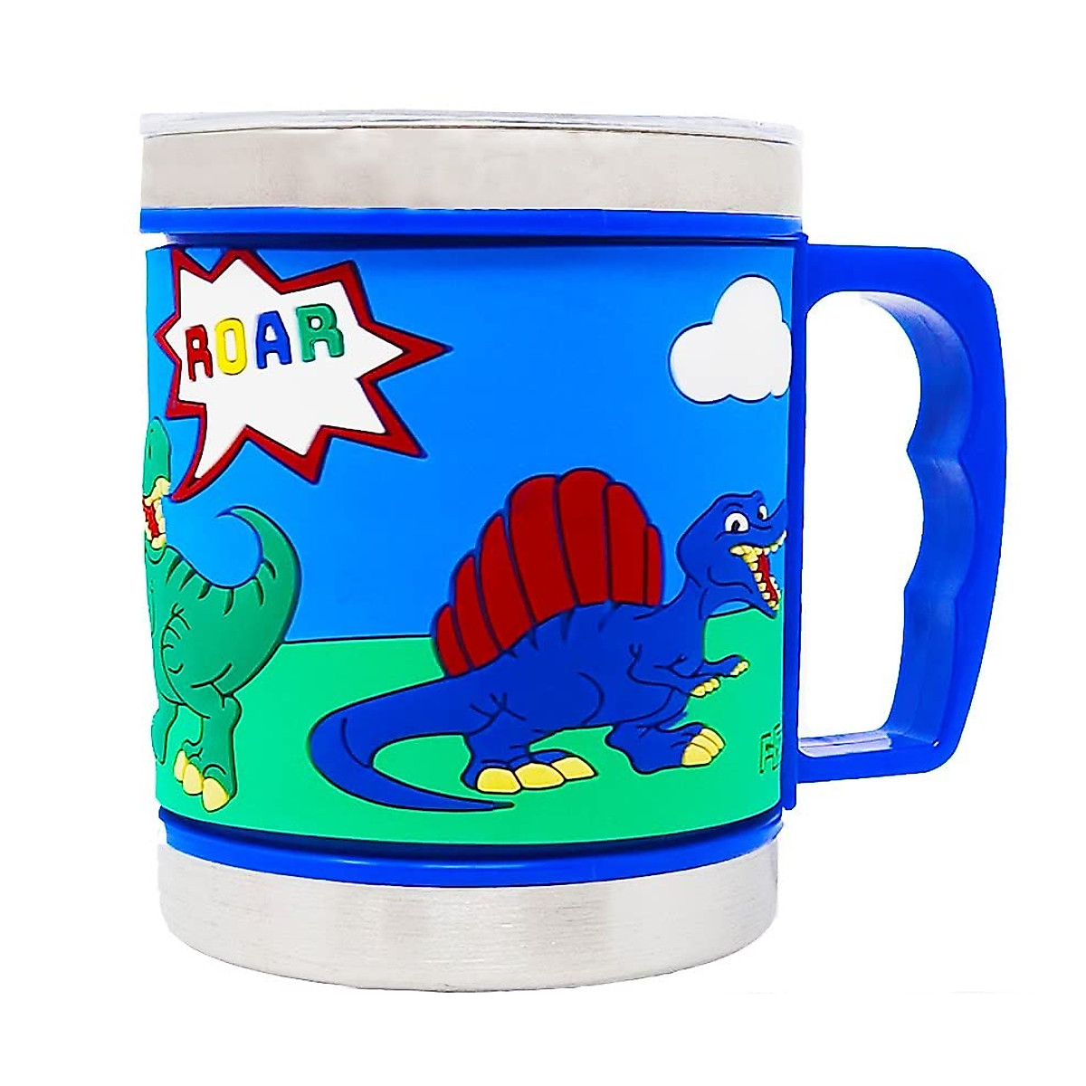 F-32 12 Oz Kids Stainless Steel Mug With Slider Closure Lid - Eco-Friendly - BPA Free Signature Collection (Dinosaur Blue)