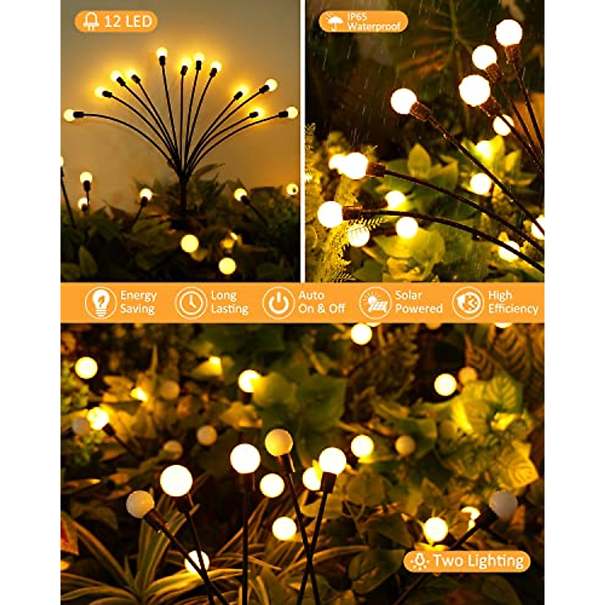 Solar Powered Firefly Garden Lights, 8 Pack 12 LED New Upgraded Swaying Solar Garden Lights with 2 Lighting Mode, Solar Firefly Lights Outdoor Waterproof for Yard Patio Pathway Decoration,Warm White
