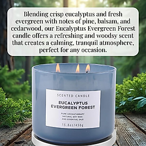 Eucalyptus Evergreen Forest Luxury 3 Wick Winter Pine Candle | Mens Candles, Scented Candles for Home | Aromatherapy Stress Relief Soy Candles 15.8 oz | Balsam Fir Woods Candles for Men & Women