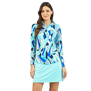 IBKUL Athleisure Wear UPF 50+ Brianna Print Long Sleeve Mock Neck Top – 10080 Blue Brianna M