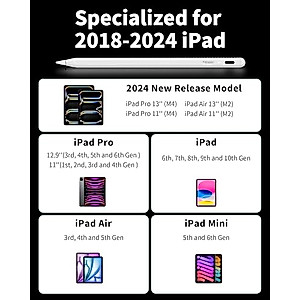 Metapen Pencil A8 for Apple iPad 2018-2024, (2X Faster Charge), Tilt Sensitivity, Palm Rejection, Stylus Pen for iPad 10/9/8/7/6th Gen, iPad Pro 12.9/11/13-inch M4, iPad Air 3/4/5/M2, iPad Mini 5/6th