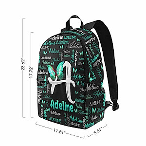 MyPupSocks Personalized Casual Daypack School Bag with Name for Students Back School Gift, Custom Green Initial Name Backpack Shoulder Bag Book Bag Travel Knapsack for Men Women Hiking Travel