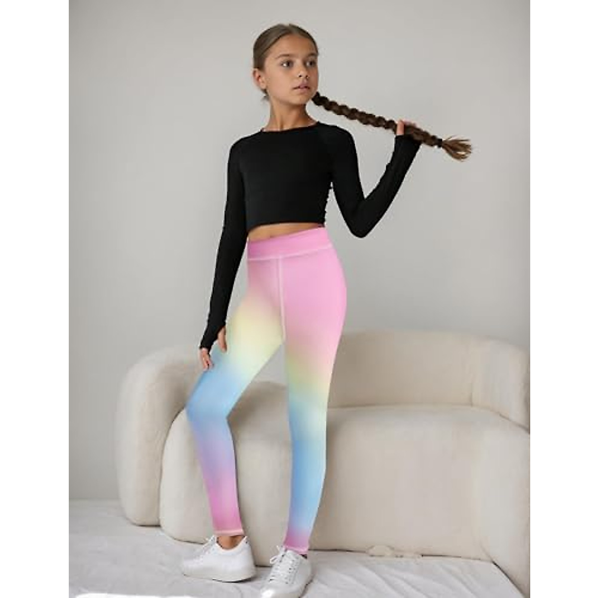 Zaclotre Girls Athletic Leggings Kids High Waist Yoga Pants Tennis Runnig Workout Footless Active Legging Pants