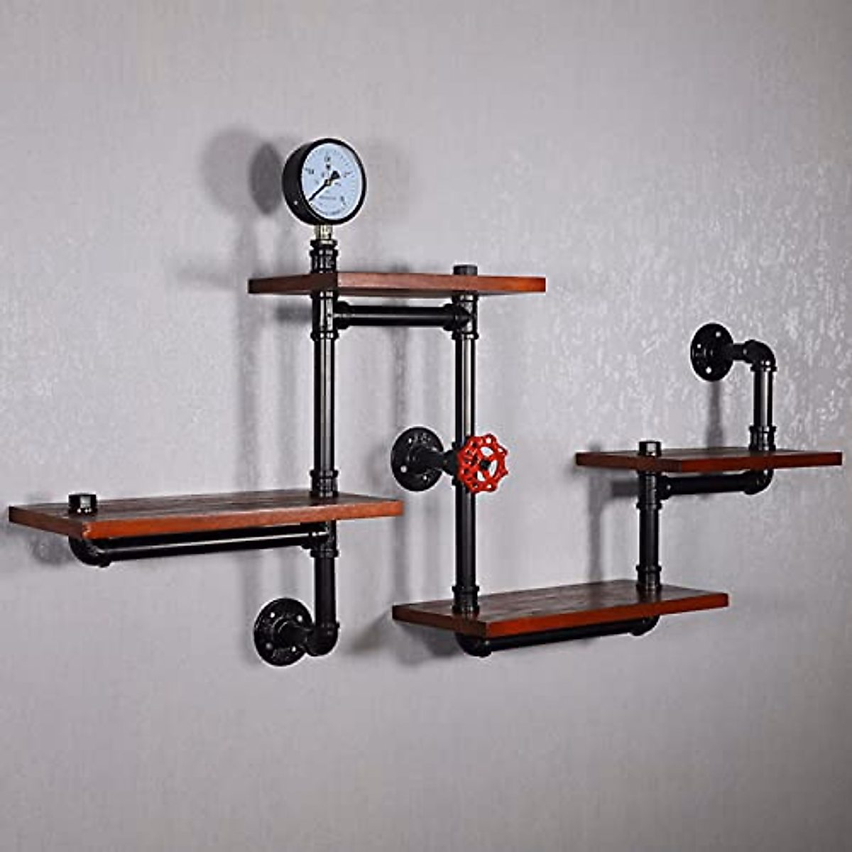4 Tiers Industrial Pipe Shelving Wall Mounted,Rustic Wood Wall Shelf Storage Metal Floating Shelves Unit Bookshelf Hanging Wall Shelves for Farmhouse Kitchen Bar Bathroom Living Room Home Decor