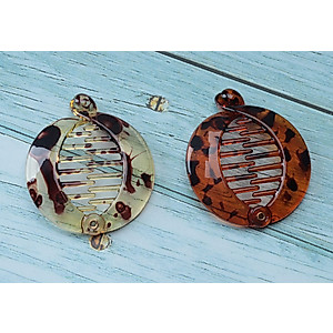 Sowaka 2 Pcs Small Banana Hair Clip Comb Fashion Locking Round Plastic Fishtail Hair Clip Grips Ponytail Holder for Women Girls Hair Styling Long Straight Curly Thick Hair (Flower)