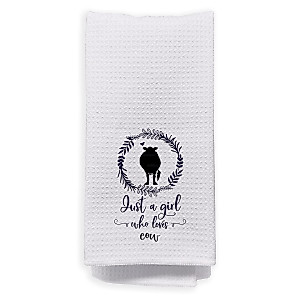 NEGIGA Just A Girl Who Loves Cow Dish Cloths Towels 24x16 Inch,Farmhouse Floral Cow Silhouette Decor Decorative Dish Hand Towels for Kitchen Bathroom,Cow Lover Gifts