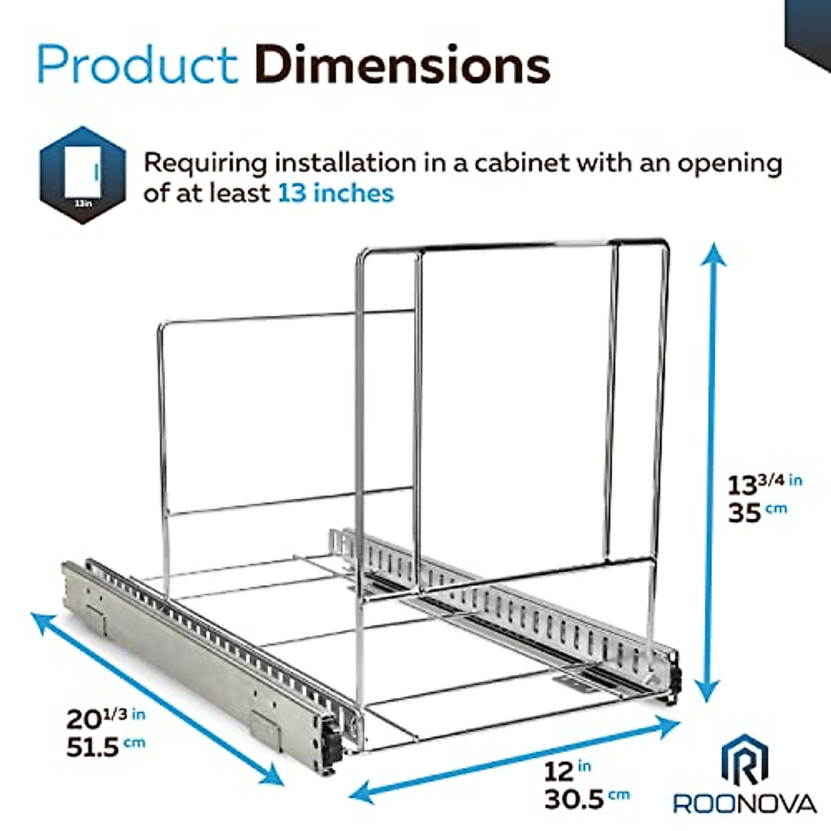 ROONOVA: Pull Out Bin Rack | Durable Chrome Finish & Adjustable Frame | Heavy Duty Steel | Slides Under Kitchen Cabinet | Trash Can Clips | Compatible with Various Size Bin | Trash Can Not Included