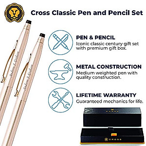 Gold Cross Pen Set | Engraved/Personalized Cross Classic Century 14 Karat Gold Plated Pen and Pencil Gift Set. Custom Engraved and Shipped in 1 Business Day.