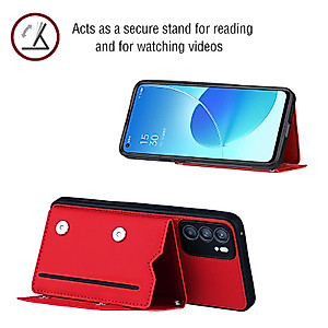 Compatible with Oppo Reno6 Pro 5G Cover Case,PU Leather Kickstand with Card Slot,Compatible with Oppo Reno 6 Pro 5G Case 2 in 1 Phone Case Cover Red