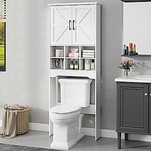 Befrases Over The Toilet Storage Cabinet with 2 Doors Storage Cabinet, Bathroom Storage Cabinet with Adjustable Storage Compartments, Suitable for Bathroom, Laundry Room, Small Spaces, White