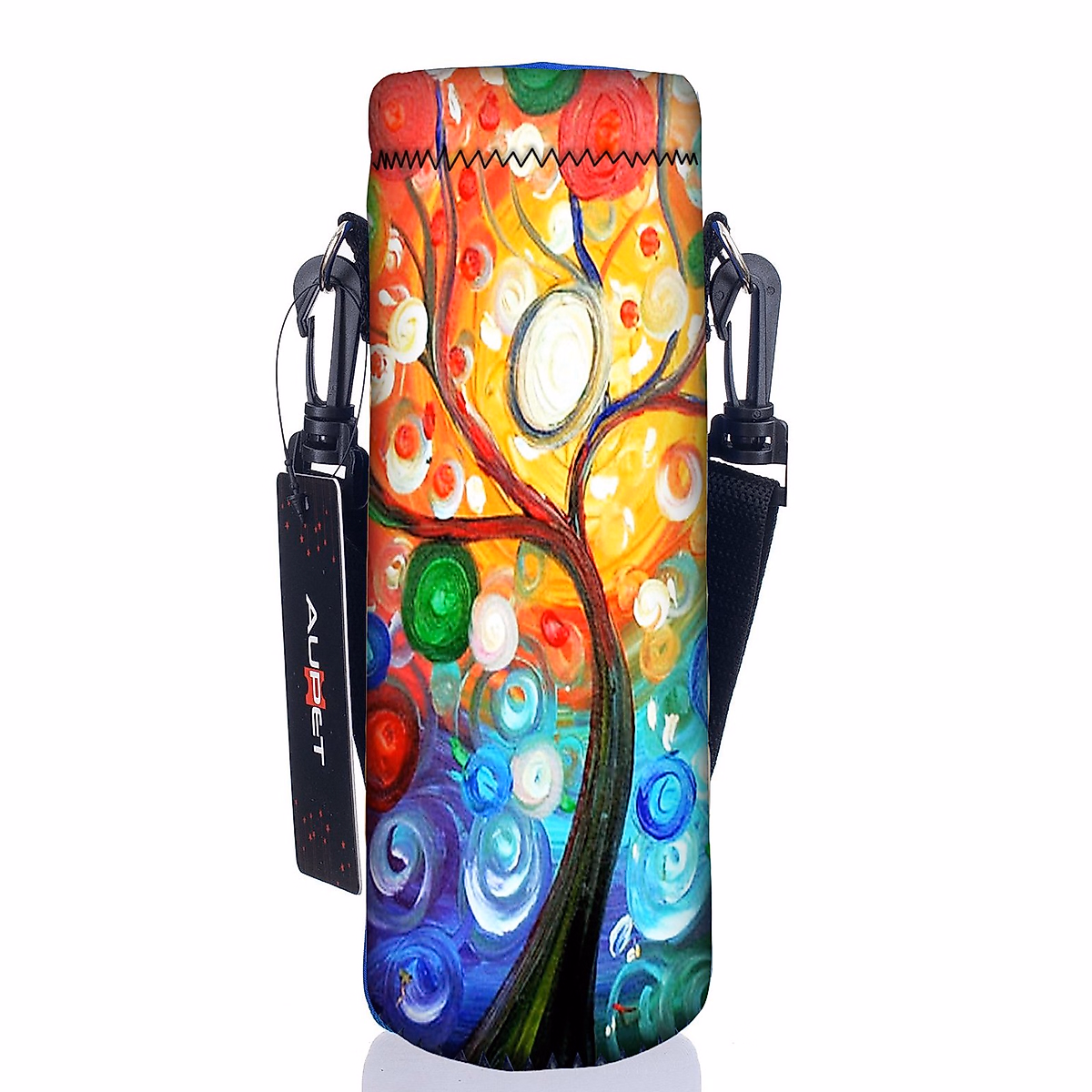 AUPET Water Bottle Carrier,Colorful Tree 500ML Water Sport Bottle Cover Pouch Insulated Soft Sleeve Holder Case +Shoulder Strap