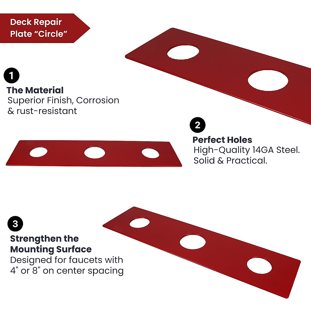 Waterline 3 Hole Escutcheon Deck Repair Plate for Kitchen or Bathroom Faucets - Universal Fit, 12 Inches, 14GA Steel | Sink Cover Baseplate Reinforces Counters and Provides Stable Faucet Maintenance