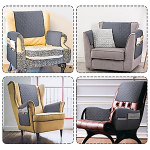 Ganeen 3 Pcs Sofa Armrest Cover 1 Seater Sofa Headrest Slipcovers Nonslip Armchair Cover 27 x 17 Inch Water Proof Furniture Protector with Pocket for Recliner Leather Sofa Couch(Gray)