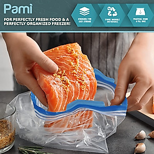 PAMI Double Zip, Extra-Thick Freezer Gallon Bags [10 Pieces] - Leakproof Freshness-Lock Food Storage Bags With Expandable Bottom- Food-Safe Zipper Bags With Freezer Shield Technology- Reusable