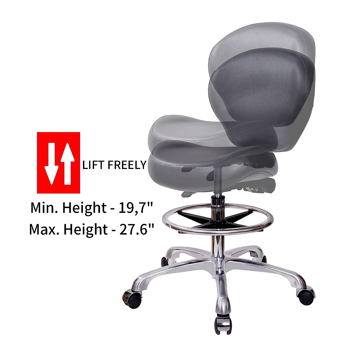 MWOSEN Height Adjustable Rolling Stools Drafting Chair with Backrest & Foot Rest,Tilt Back,Work from Home Chair,for Studio,Dental,Office,Salon and Counter, (Black)