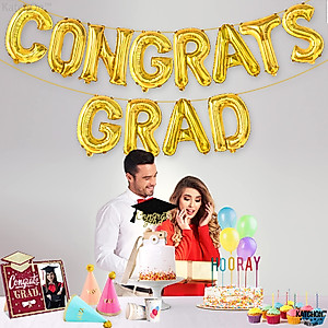 KatchOn, Gold Congrats Grad Balloons - 16 Inch | Congrats Grad Banner Balloons for Graduation Decorations Class of 2024 | Congratulations Balloons for Graduation Balloons Class of 2024 Decorations