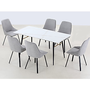 kevinplus 70'' Dining Table, Slate Kitchen Dining Table with Sintered Stone Top Surface, Modern Mid-Century Rectangular Conference Table for Office, Living Room Dinner Table, Metal Legs, White & Gold