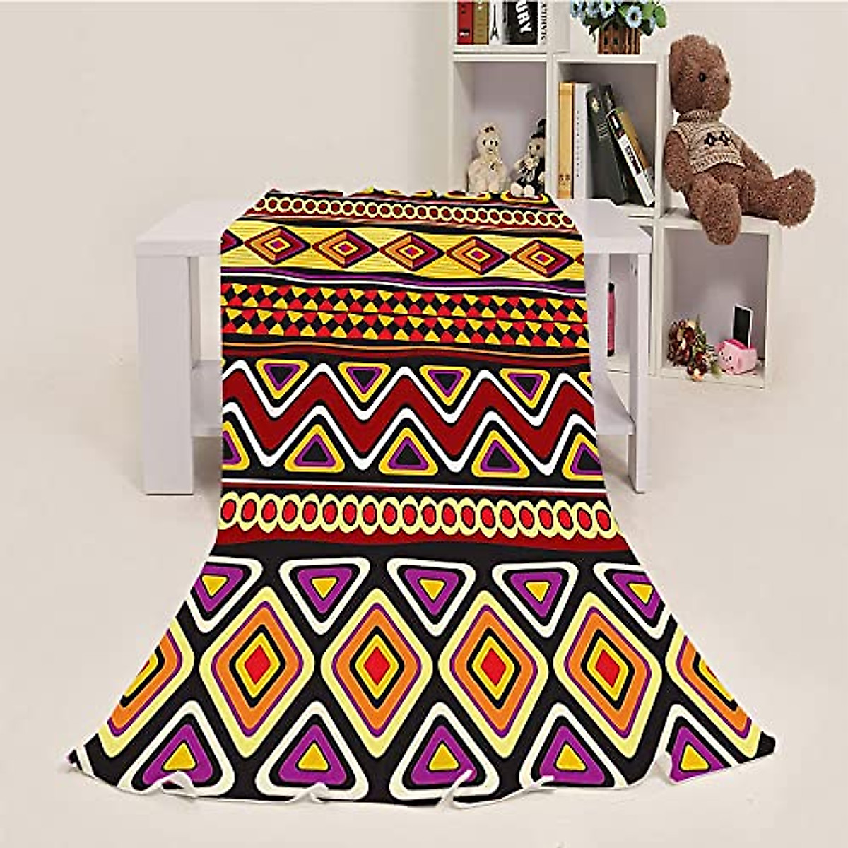 LIGUTARS Fleece Throw Blanket, African Decor Child Blankets for Girls, Geometric Ornate Forms and Antique Shapes, Keep Warm, 40 x 50inches, Suitable for Bed and Sofa, Multi
