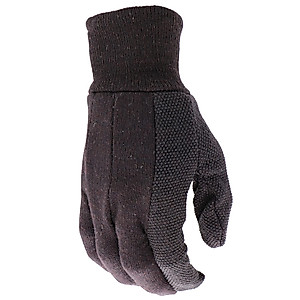 Boss Men's Brown Jersey PVC Dotted Palm Gloves, Cold Weather Protection, Excellent Grip, Straight Thumb, Knit Wrist, Brown, Large, (B61021-L)