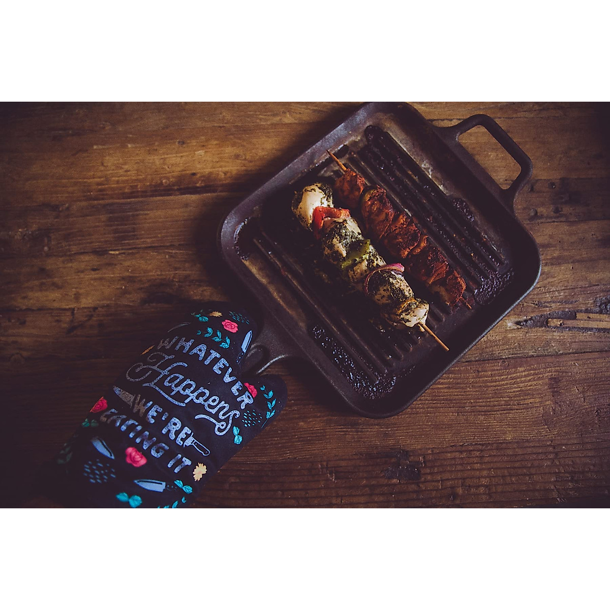 Whatever Happens We're Eating It Funny Bad Cook Graphic Novelty Kitchen Accessories Funny Graphic Kitchenwear Funny Food Novelty Cookware Black Oven Mitt