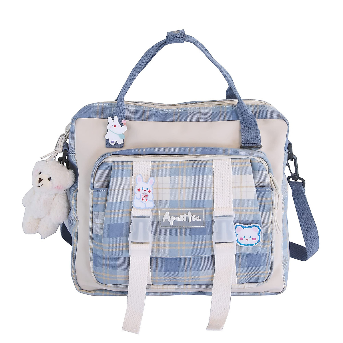 Dcepem Kawaii Backpack with Bear Pins and Plush Accessories Ita Bag Tote Back Japanese Handbag School Bag for Girls&women(blue)