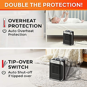 Mueller Portable Space Ceramic Heater 750W/1500W, High Output Fan, Adjustable Thermostat, with overheat/tip over protection for Home Bedroom or Office, ETL Certified