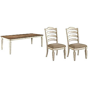 Signature Design by Ashley Realyn Dining Room Extension Table, Chipped White & Design by Ashley Realyn Dining Room Upholstered Chair Set of 2, Antique White
