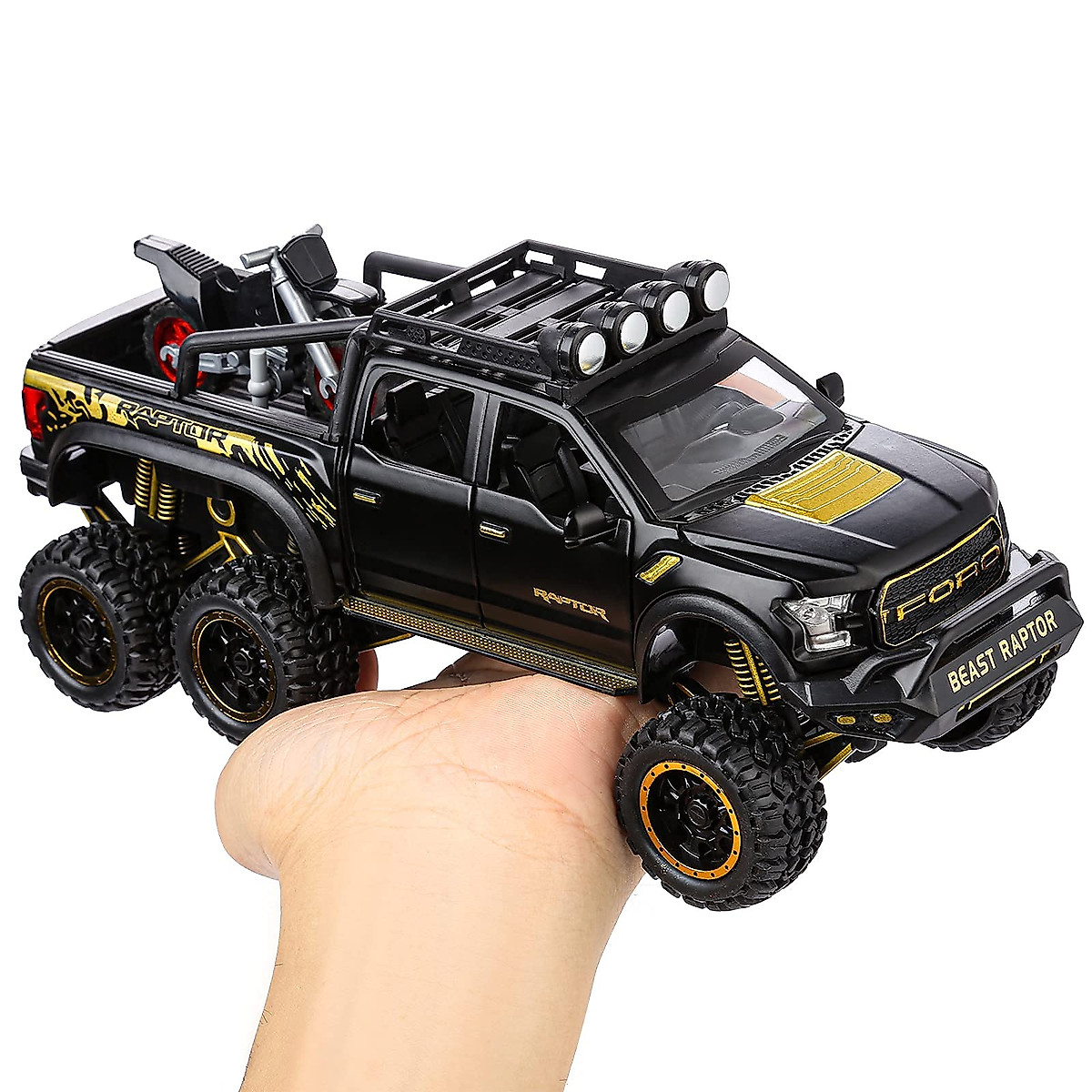 SASBSC Toy Pickup Trucks for Boys F150 Raptor DieCast Metal Model Car with Sound and Light for Kids Age 3 Year and up Black