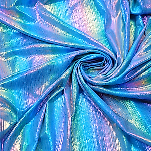 Shining Iridescent Hologram Laser Fabric Knit Crepe 58" Wide for Cloth Craft Upholstery by 2 Yards (72inch Sky)