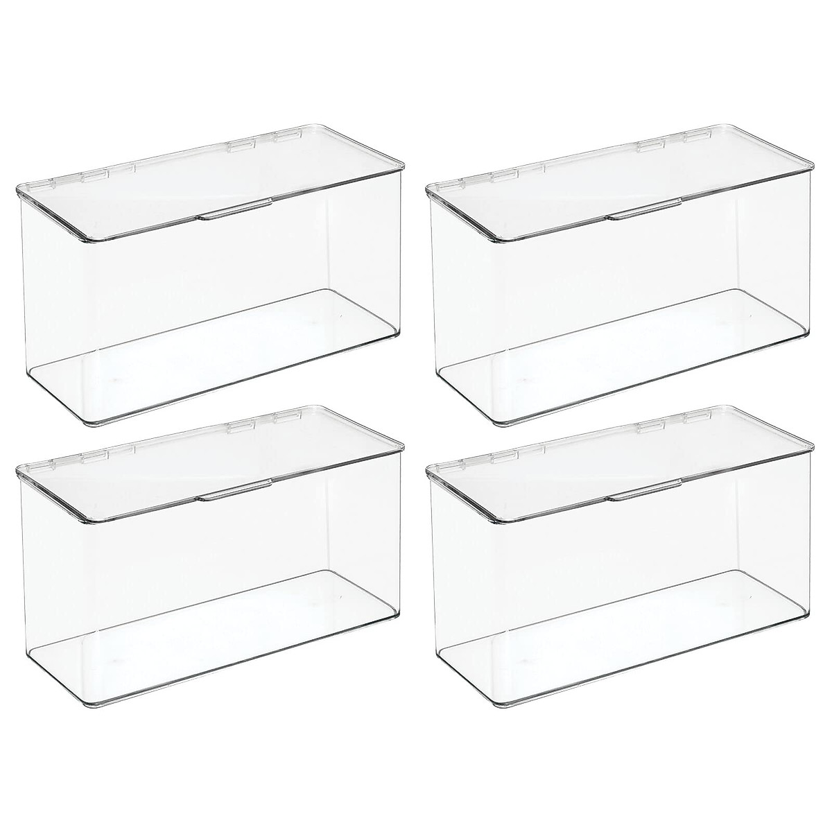 mDesign Plastic Bathroom Storage Organizer Box Containers with Hinged Lid for Vanity Drawers - Holds Lotions, Face Towels, Cotton Swabs, Soap, or Accessories - Lumiere Collection - 4 Pack - Clear