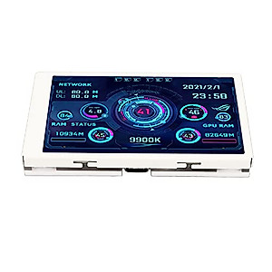 ASHATA Computer Temp Monitor, Portable Computer Real Time Data Monitoring Monitor, 3.5in IPS Full View USB C Auto Off Rotatable PC CPU Data Monitor for Chassis RAM GPU (White Set)