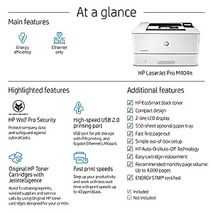 HP LaserJet Pro M404n Monochrome Printer with built-in Ethernet (W1A52A)