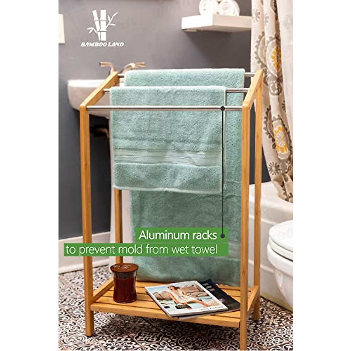 Bamboo Land- Bamboo Freestanding Towel Rack for Bathroom, Bathroom Hand Towel Holder, Outdoor Towel Rack for Pool, Standing Towel Rack, Towel Racks for Bathroom Freestanding, Towel Holder Stand