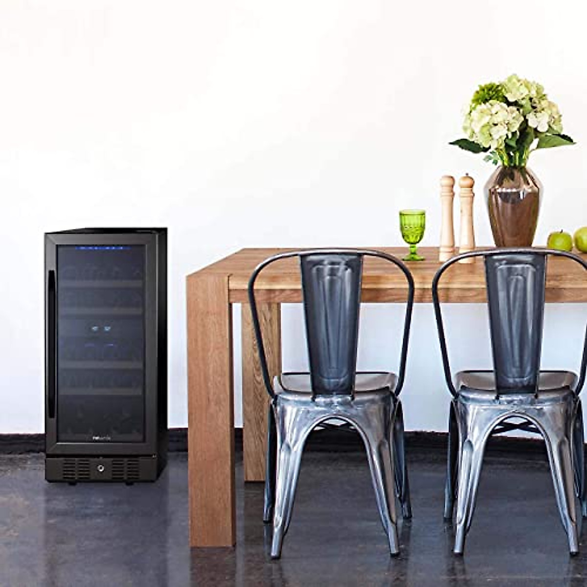 NewAir Freestanding 28 Bottle Dual Zone Wine Fridge, French Door, Black Stainless Steel