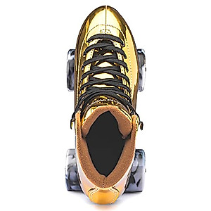 TOEDNNQI Roller Skates for Women Youth Adult Classic High Top Quad Skate Shoes for Outdoor & Indoor Gold 7