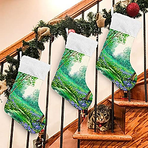Kigai Christmas Stockings Silent Forest Large Candy Stockings Stuffers Kids Cute Xmas Sock Decorations 1PC for Home Holiday Party 12" x18"
