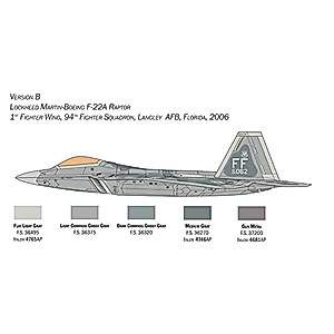 Italeri -2822 F-22A Raptor, 1:48 Scale, Model Kit, Plastic Model to Mount, Modeling, Grey, IT2822