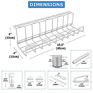 MANA'O Clamp-On Cable Management Tray Kit. Under Desk Storage Cord Organizer with Clamp! and Accessories - Cable Clips, Strips of Fastening Tape