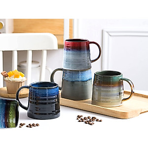 HYTYSKAR Large Ceramic Coffee Mugs, Handmade Pottery Mug, Tea Cups with Handle for Office and Home, 16 oz, Dishwasher and Microwave Safe (Red)