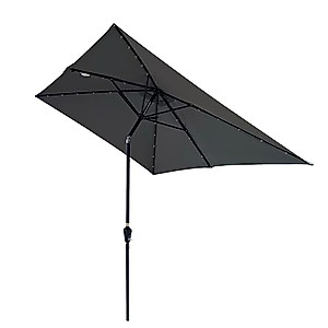 Overstock 10' X 6' Powder-Coated Steel Patio Umbrella Outdoor Market LED Lights with Crank and Button Tilt Brown
