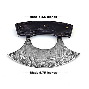 Traditional Handmade Ulu Knife of Damascus Steel - Best Alaskan Ulu Knife With leather Sheath - Multi-Purpose Mezzaluna Ulu Knife, Pizza Cutter Rocker Knife, Skinning knife, Chopping knife or Hunting knife, EC-5501