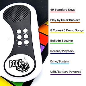MUKIKIM Rock and Roll It - The Original Rainbow Piano. Roll Up Flexible Piano Keyboard for Kids / Beginners. Portable 49 Keys Silicone Piano Pad. Play-by-Color Songbook Included!