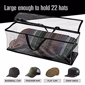 Houseables Baseball Cap Storage Bag, Hat Organizer Case, 23" x 6" x 8", Clear Plastic, Caps Holder, Moisture & Dust Proof, Black Handles, Box w/Zipper Closure, Stores & Racks 22 Hats, Dirt Protection