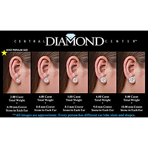 Central Diamond Center 14K Solid Gold Post & Sterling Silver 4 Prong CZ Stud Earrings - Platinum Plated - 8.00mm - 4.00cttw