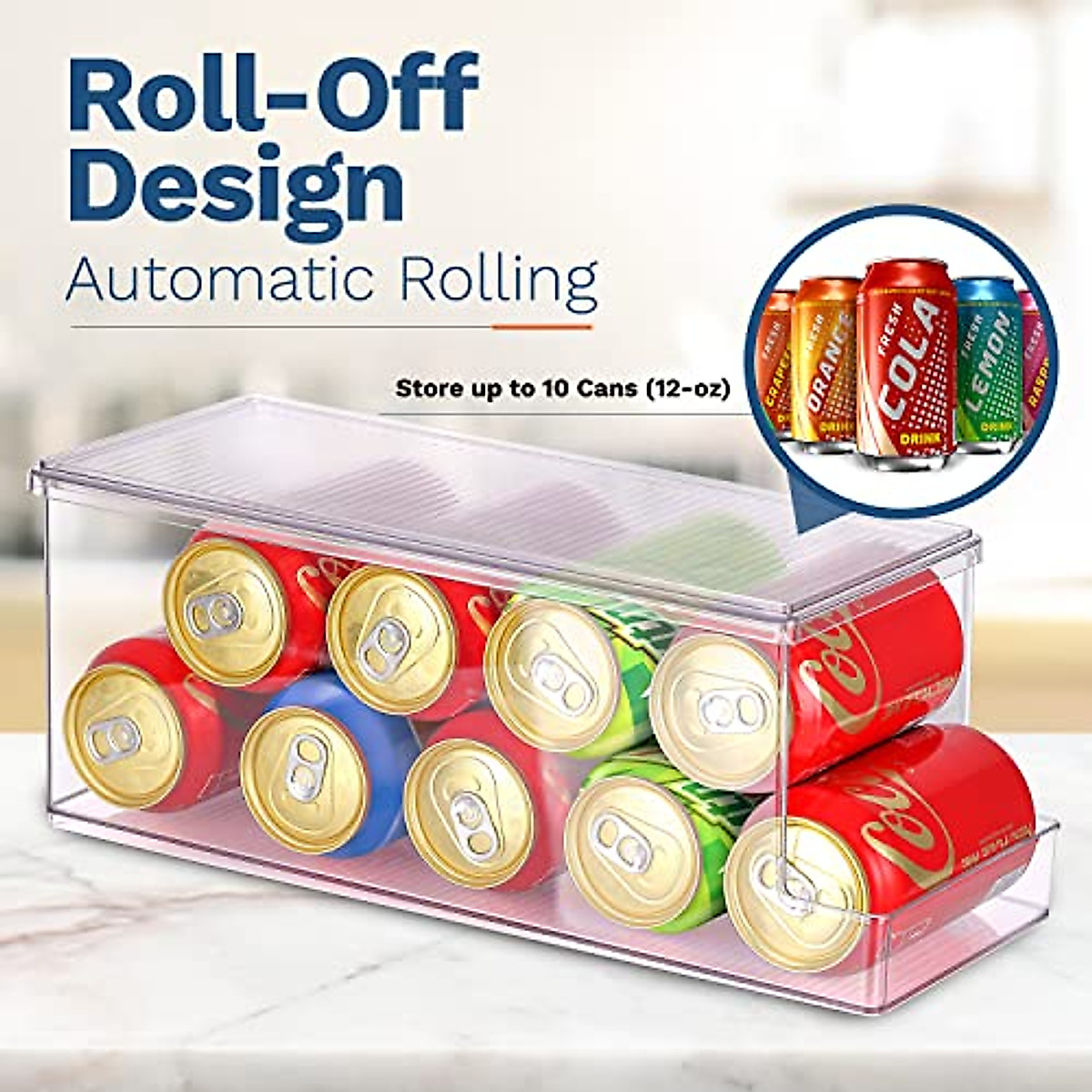 Can Drink Holder with Lid Organizer for Refrigerator, Freezer & Kitchen Cabinets - Space Saving Stackable Clear Can Organizer & Storage for Pantry Food, Canned Goods, Soda & Other Beverages (4-Pack)