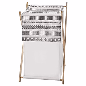 Sweet Jojo Designs Grey Boho Tribal Bohemian Baby Kid Clothes Laundry Hamper - Jacquard Aztec Gender Neutral Modern Geometric Stripes Gray Off White Ivory Textured Boho Chic Farmhouse Luxury