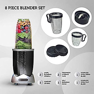 Bullet Blender Combo Mixer with 250W High Speed Fruit Vegetable Juicer Blender Coffee Grinder Blending & Grinding Blades with BPA free Tritan Travel Bottles for Frozen Fruit, Baby Food Spices Black