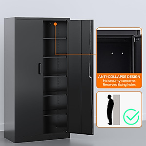 NODHM Garage Storage Cabinet with Lock, 72" Steel Storage Cabinet with Doors and 5 Adjustable Shelves, Metal Utility Cabinet Tall File Cabinet for Garage, Office, Home